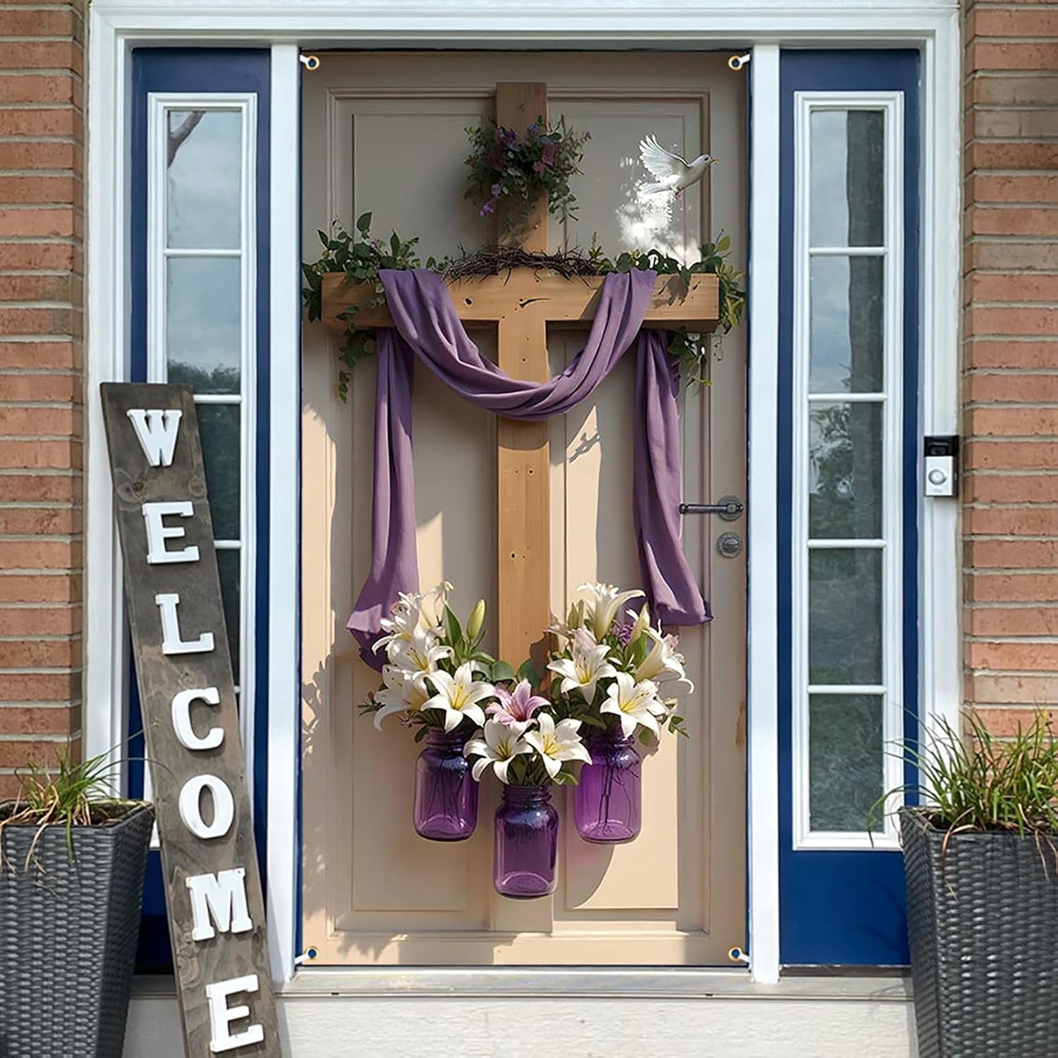 Easter Door Cover Banner, 72x35 Inch, He is Risen Christian Cross with ...