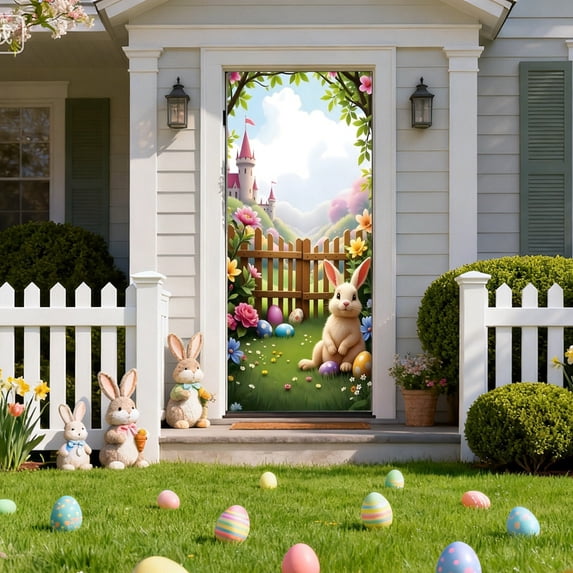 Easter Door Cover Bunny Egg Rabbit Decor Daisy Decorations Door Banner ...