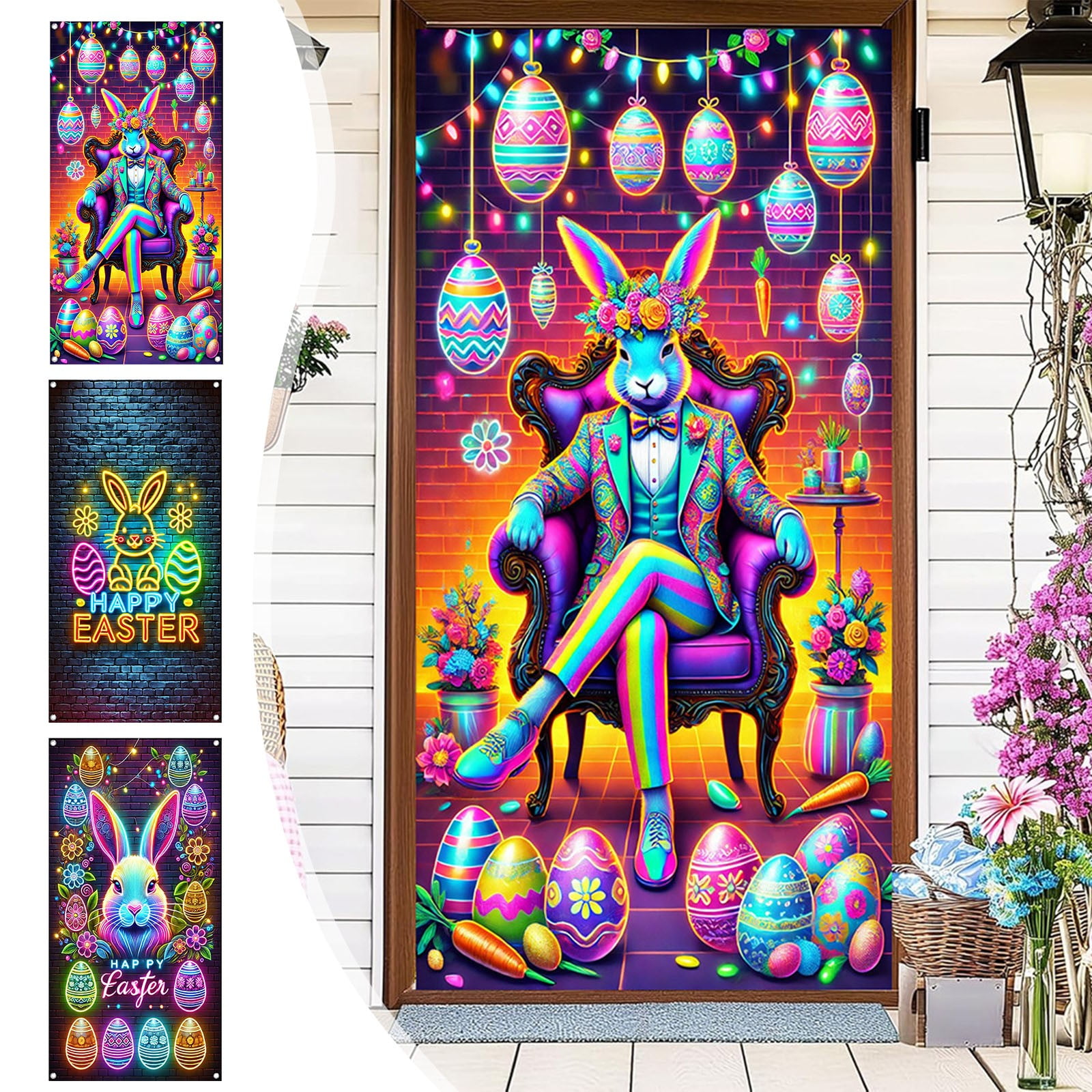 Easter Door Cover, Cute Easter Door Cover Bunny Banner, Easter Welcome ...