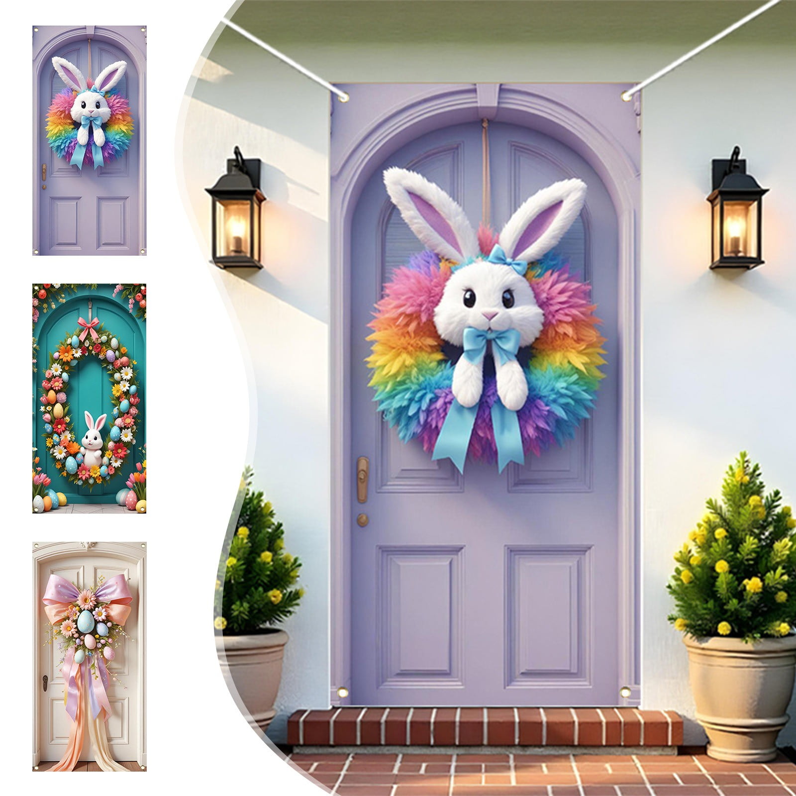 Easter Door Cover, Cute Easter Door Cover Bunny Banner, Easter Welcome ...