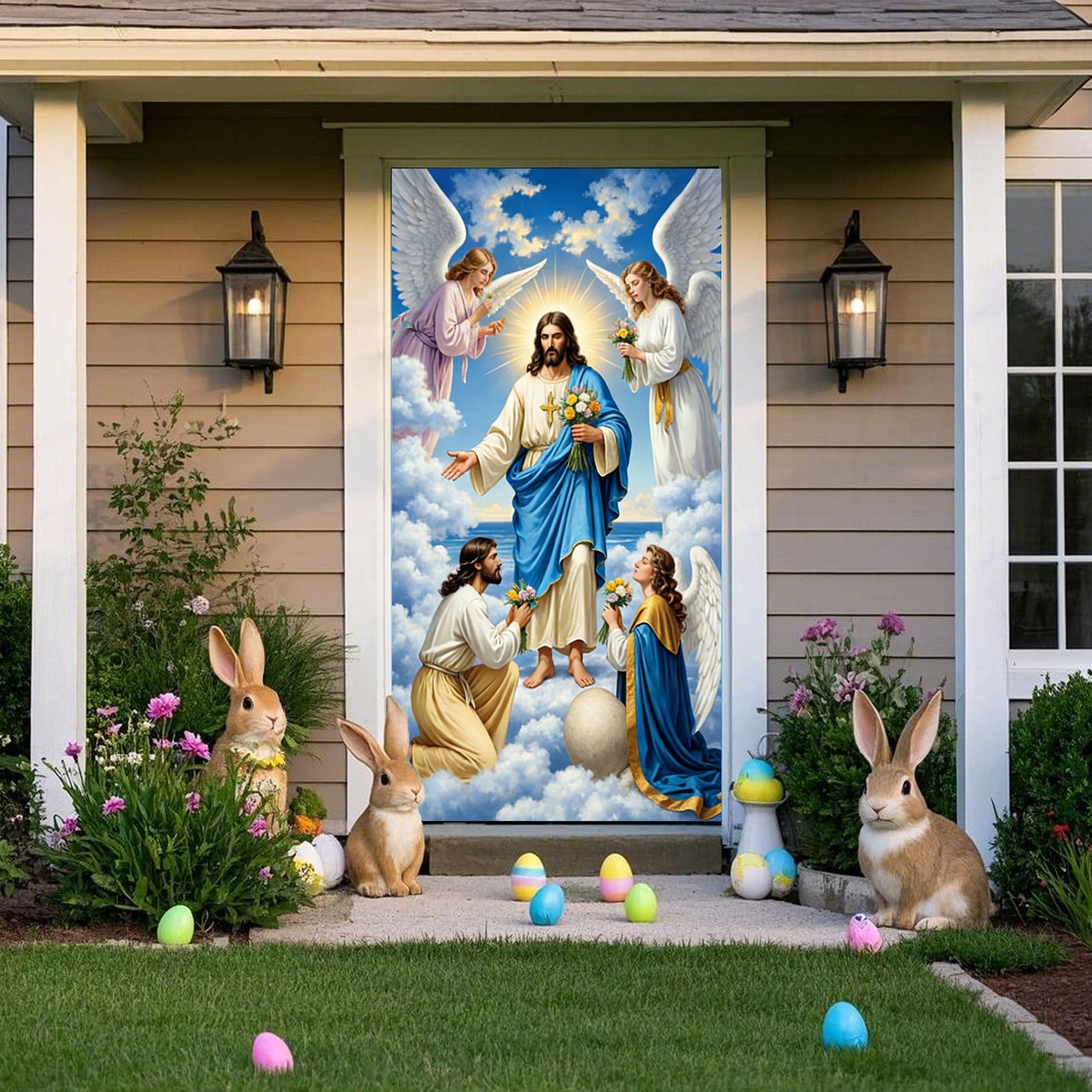 Easter Door Cover Easter Door Decorations Spring Egg Chick Flower Jesus ...