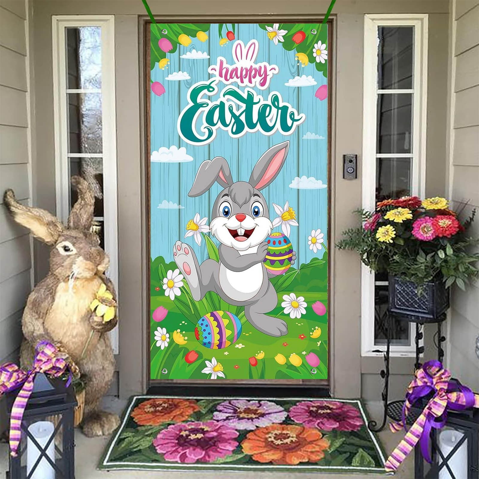 Easter Door Cover Easter Eggs Front Door Banner Backdrop Door Decor ...