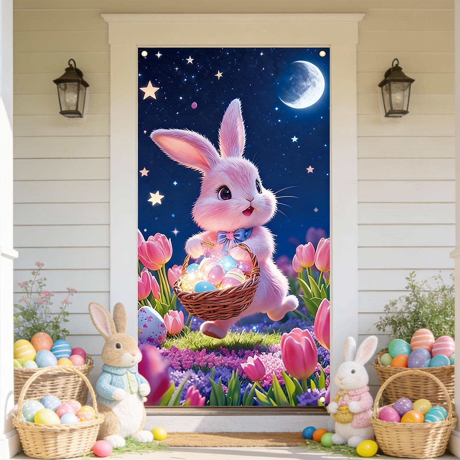 Easter Door Cover, Spring Easter Door Decorations Bunny Eggs Rabbit ...