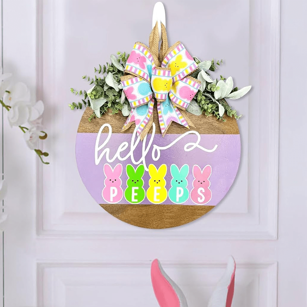 Easter Door Decorations, Easter Bunny Welcome Wreath Sign for Front ...