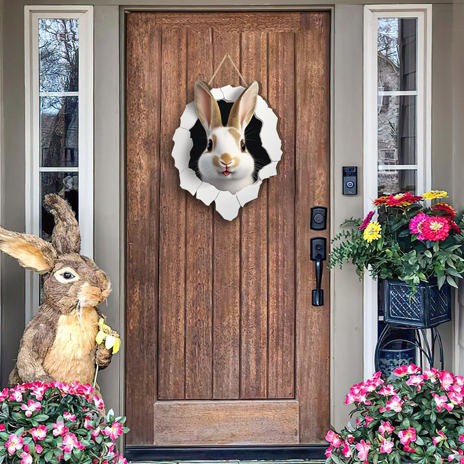 Easter Door Hanger Easter Sign Colourful Egg Bunny Sign Rabbit Flower ...