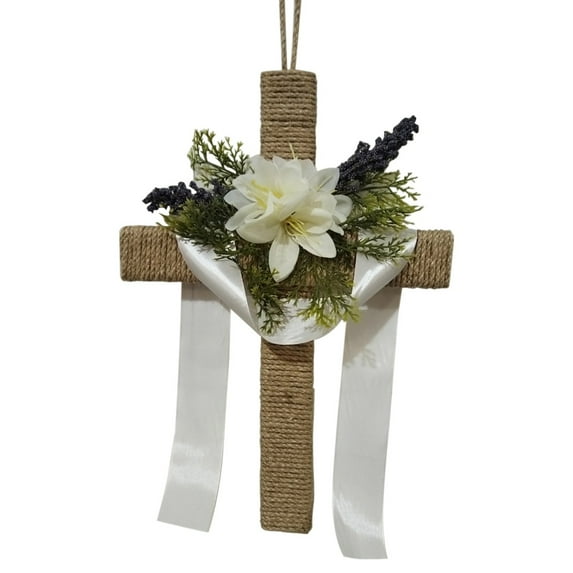 Easter Door Sign Easter Cross Wreath Decor for Front Door Christian ...