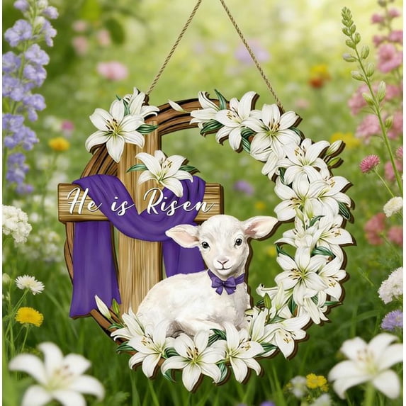 Easter Door Sign He Is Risen Hanging Decor Religious Cross Sign Easter ...