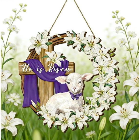 Easter Door Sign He Is Risen Hanging Decor Religious Cross Sign Easter ...