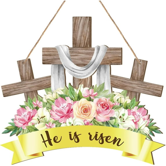 Easter Door Sign He Is Risen Hanging Decorations Easter Floral Wreaths ...