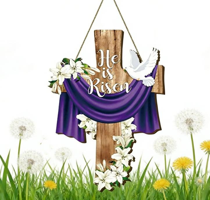 Easter Door Sign He is Risen Wooden Hanging Sign Religious Christian ...