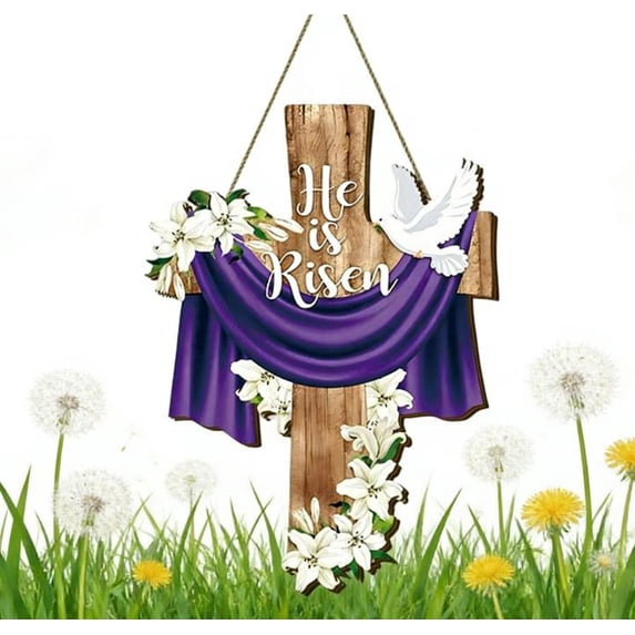 Easter Door Sign He is Risen Wooden Hanging Sign Religious Christian ...