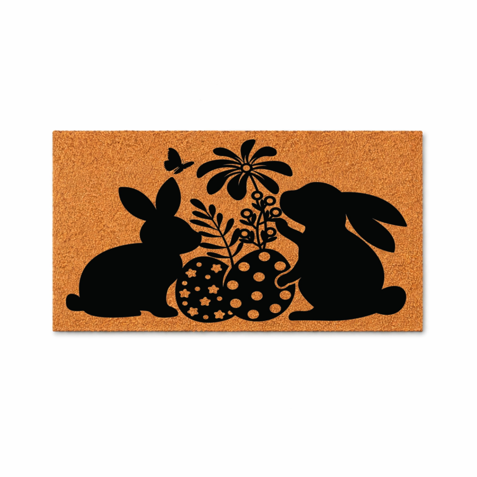 Rabbit Silhouette And Easter Eggs With Floral Design Doormat - Brown ...