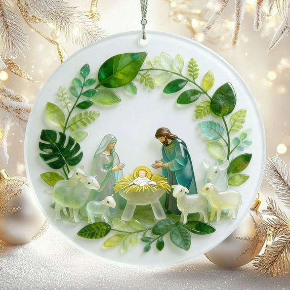 Easter Double Sided Hanging Ornament Acrylic Round Nativity Scene Decor ...