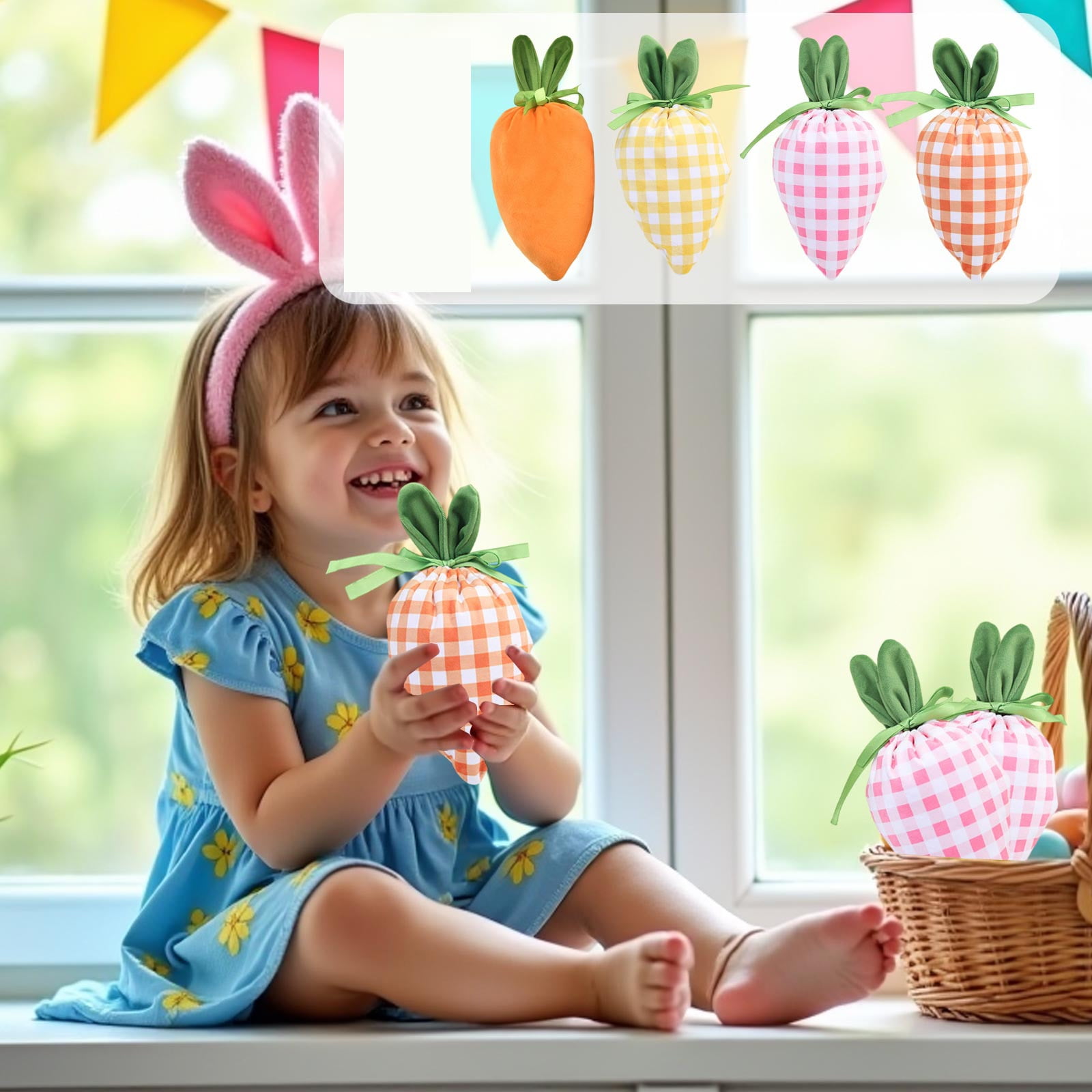 Easter Drawstring Candy Bag | Polyester Treat Holder Orange Pink Yellow 24x10cm | Durable ...