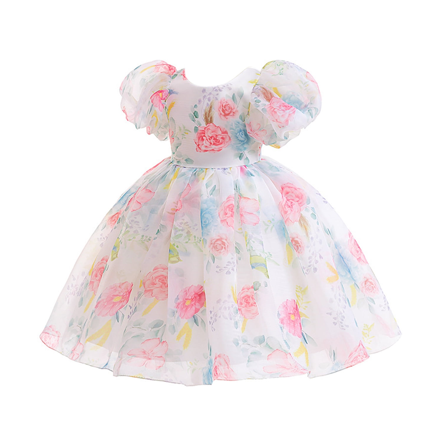 Easter Dress for Girls Puff Sleeve Floral Dress Wedding Pageant Party ...