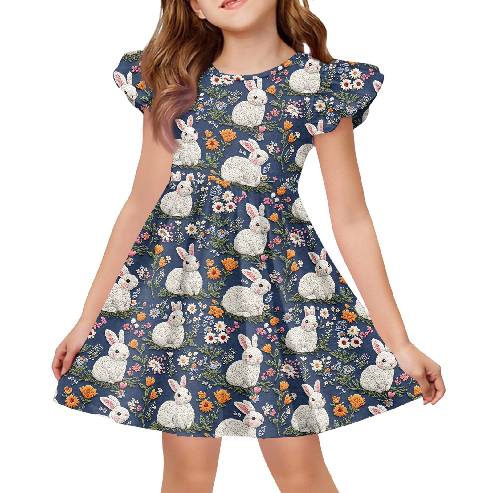 Easter Dresses for Girls Size 4-12 Bunny Print A Line Dress Tween Girls ...