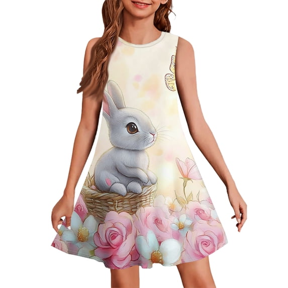 Easter Dresses for Girl 2026 Rabbit Print Casual Sleeveless Sundresses ...