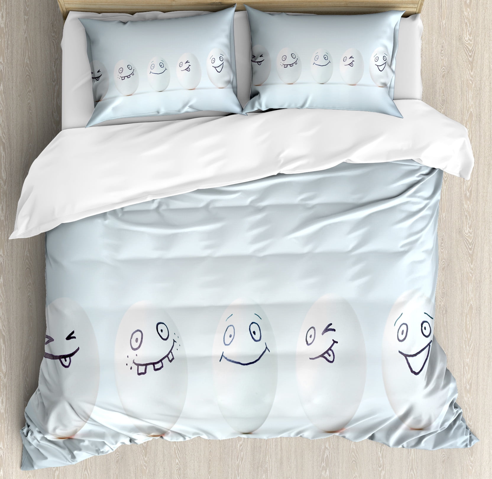 Easter Duvet Cover Set, Eggs and Faces in Different Facial Expressions ...