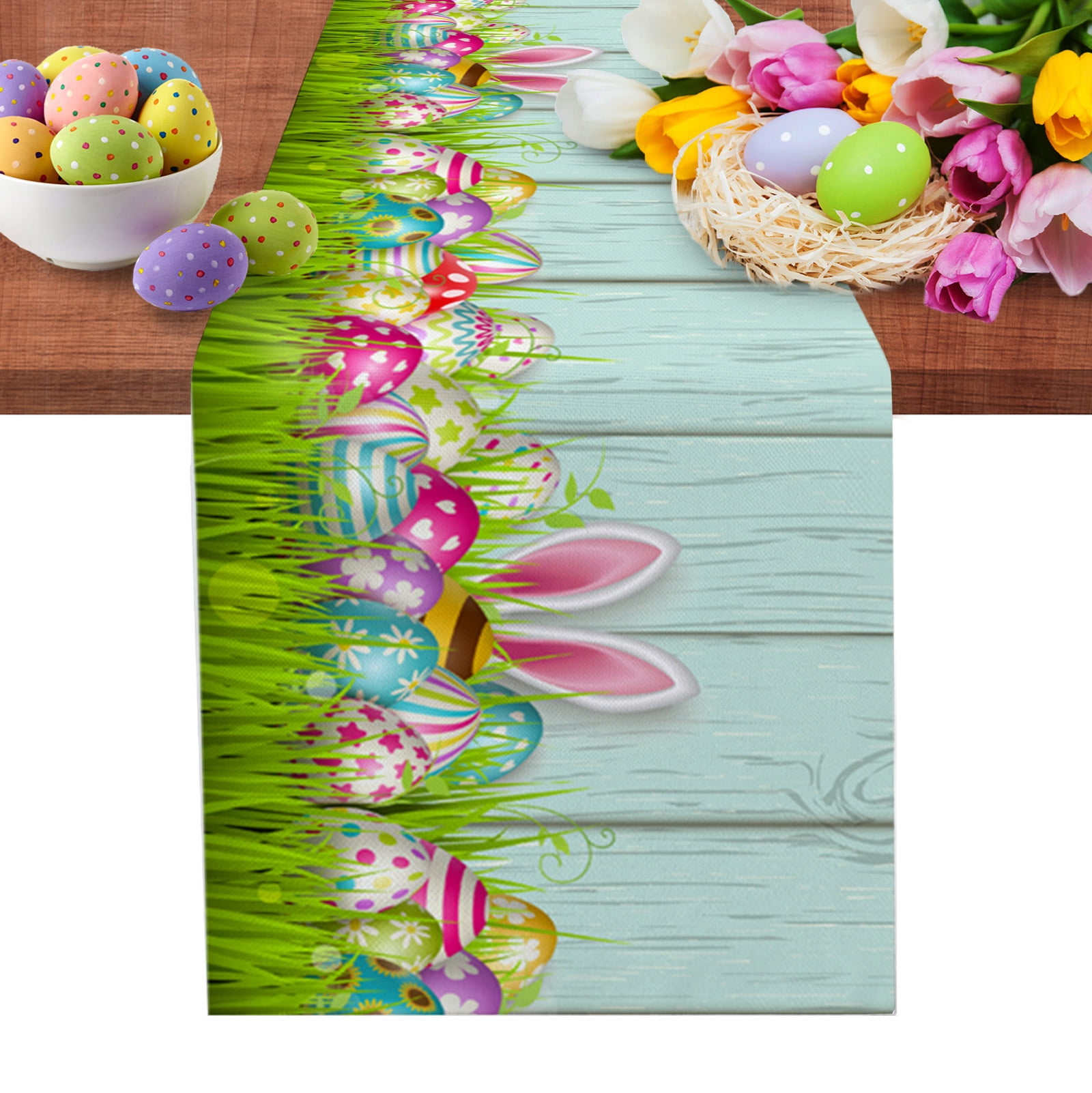 Easter Easter Egg Rabbit Ear Table Runner Country r Tablecloths Table ...