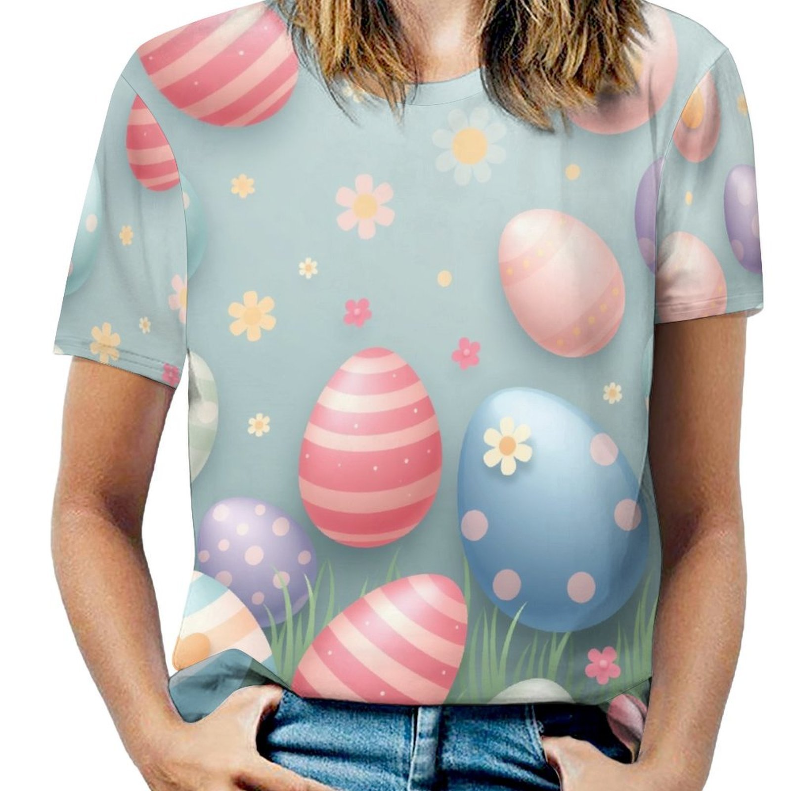 Easter Egg Background T Shirt Women Short Sleeve Overd Tee Shirt ...