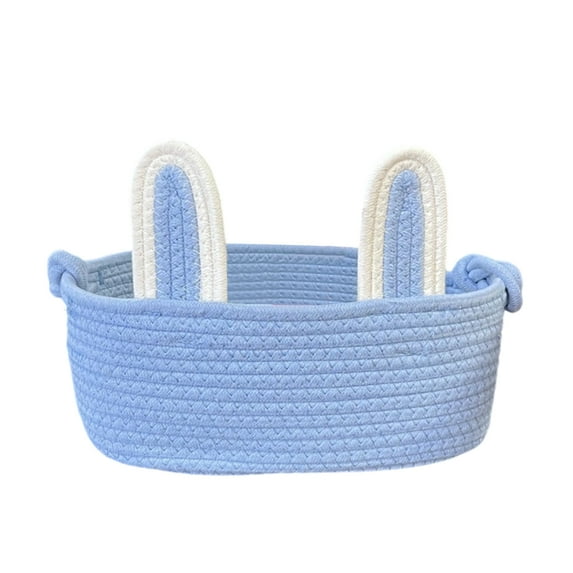 Easter Egg Basket, Cartoon Bunny Design, Blue Cotton Storage Organizer ...