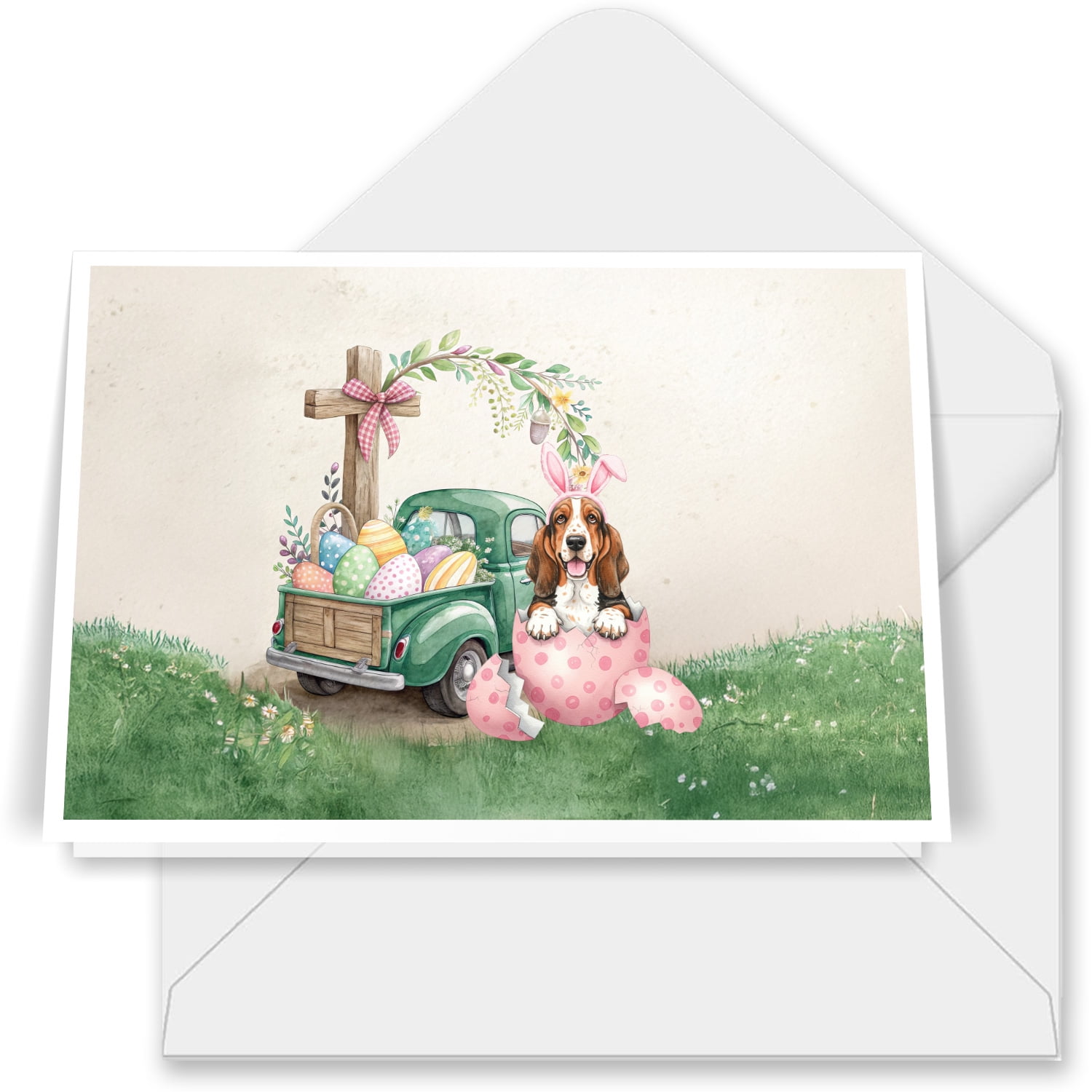 Easter Egg Basset Hound Bunny Ear Welcome Spring Truck 7x5in Folded ...