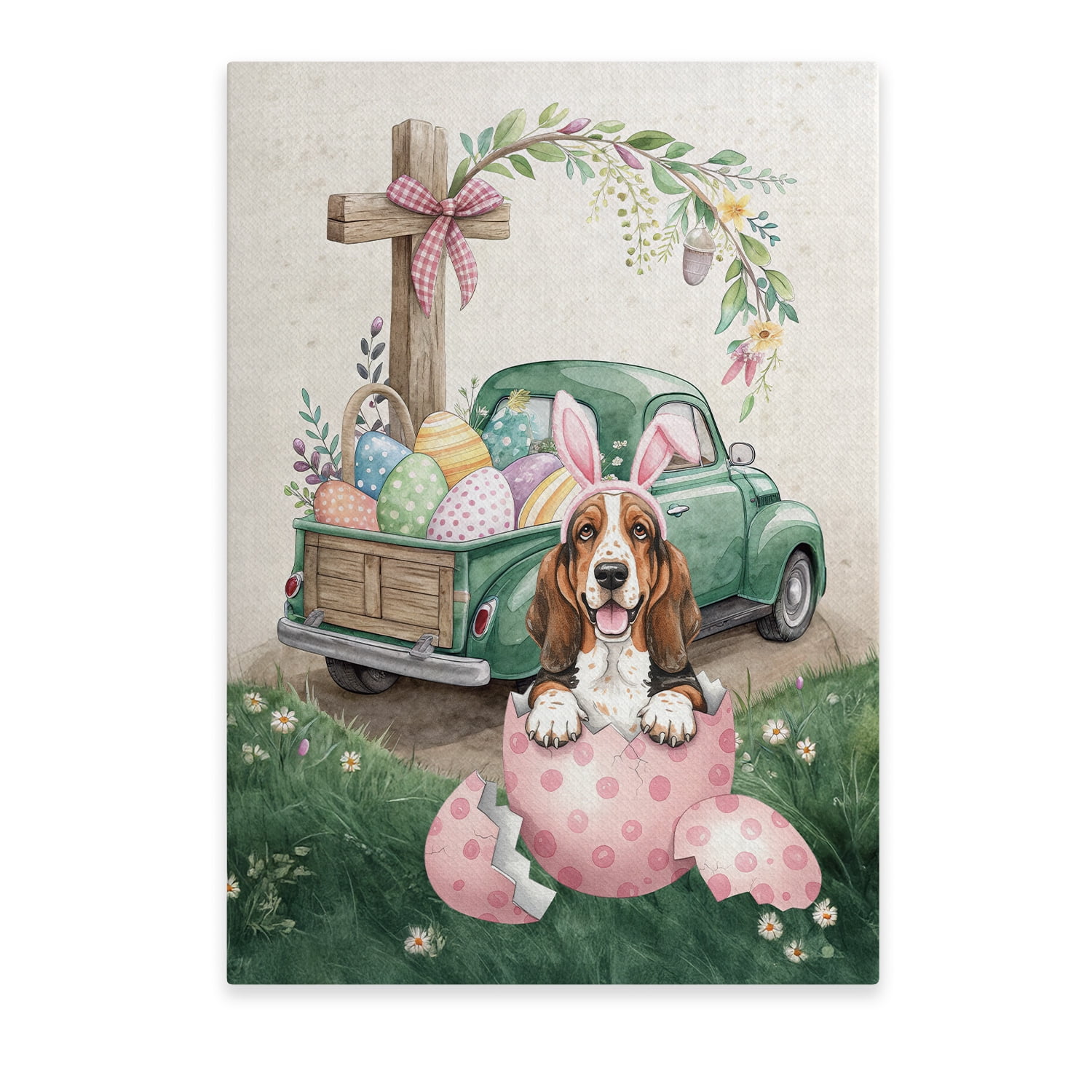 Easter Egg Basset Hound Bunny Ear Welcome Spring Truck Vertical Matte ...