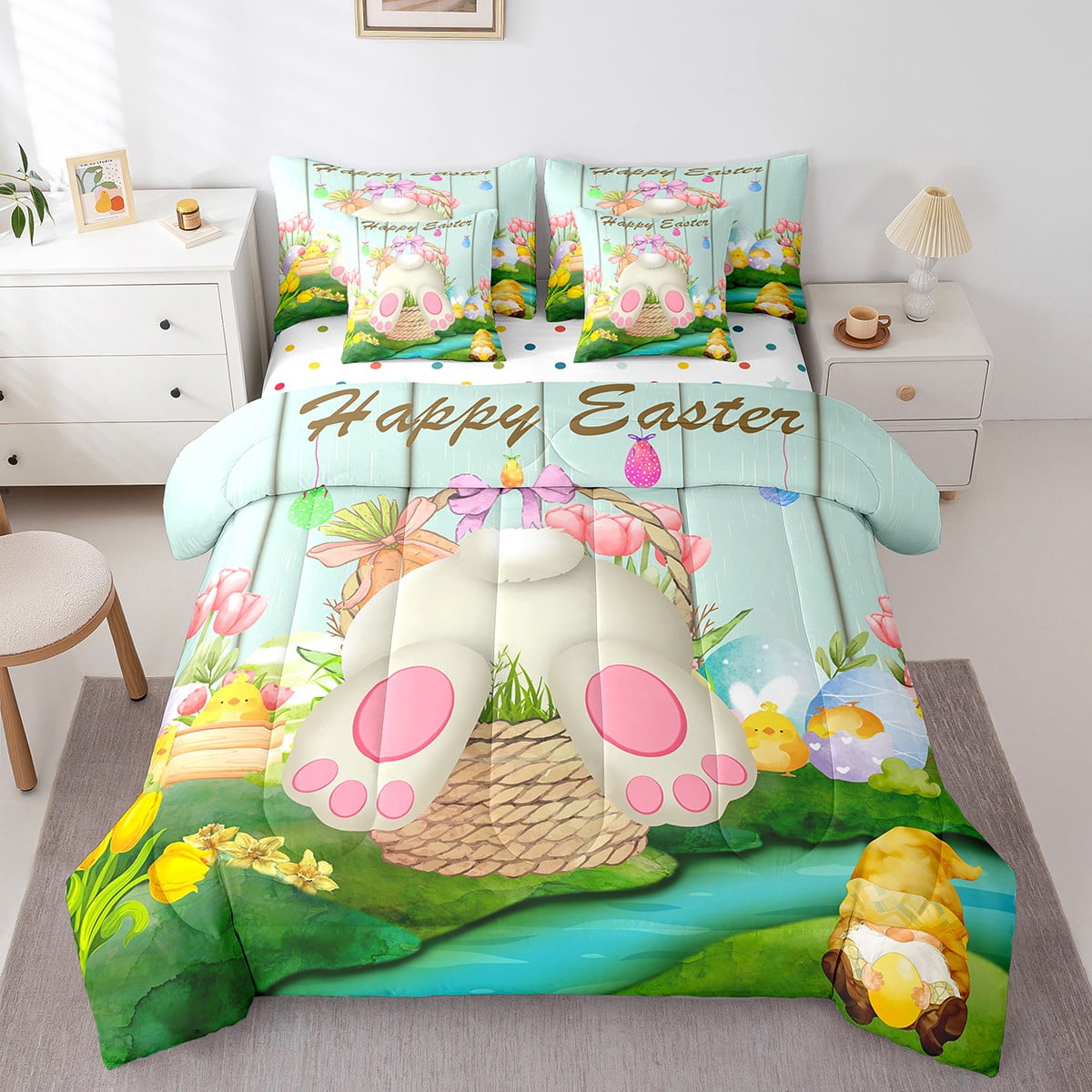 Easter Egg Bed in a Bag Queen Comforter Set 7 Piece,Cartoon Rabbit ...