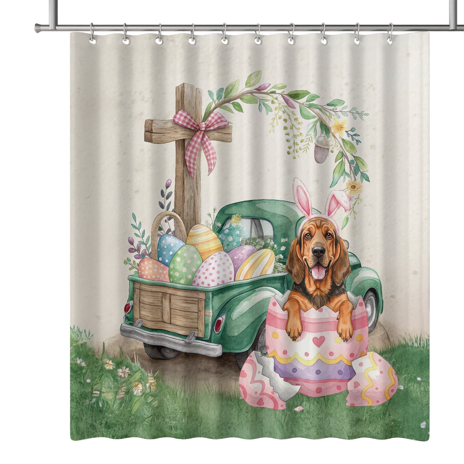 Easter Egg Bloodhound Bunny Ear Welcome Spring Truck Shower Curtain Dog ...