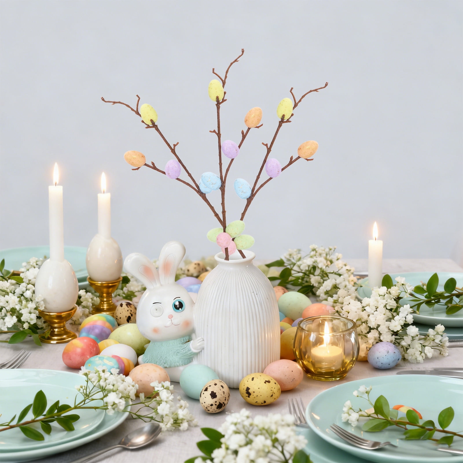 Easter Egg Branch Holiday Decoration – Multicolor Foam Eggs and ...