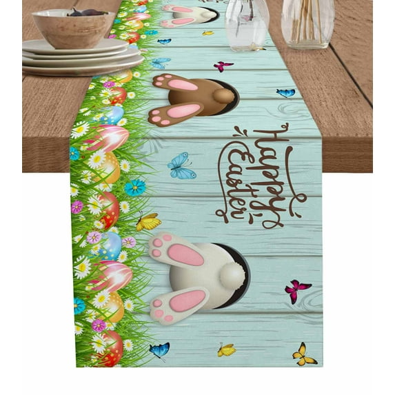 Easter Egg Bunny Butt Daisy Butterfly Table Runner Kitchen Dining Table ...