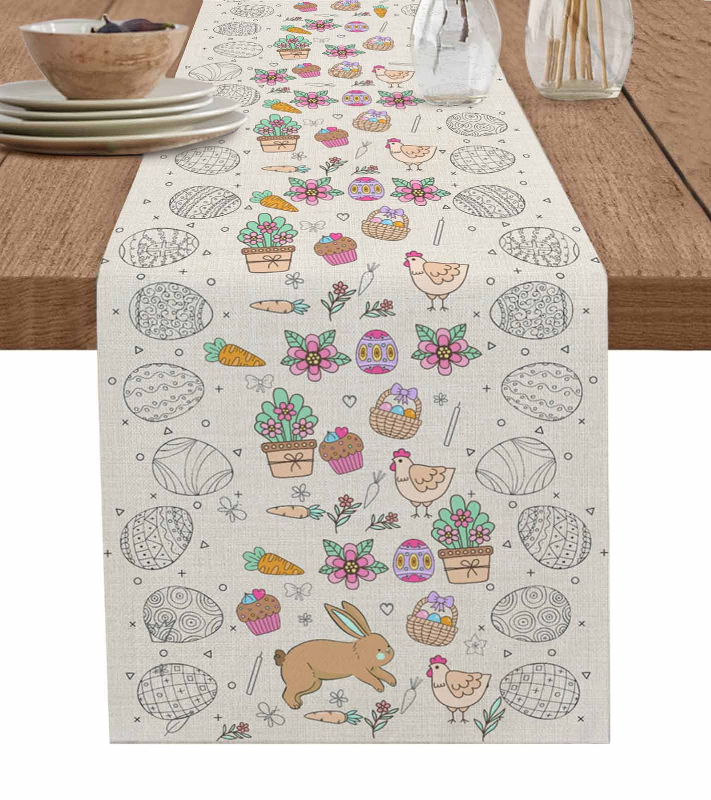 Easter Egg Bunny Cartoon Pattern Table Runner Wedding r Table Runner ...