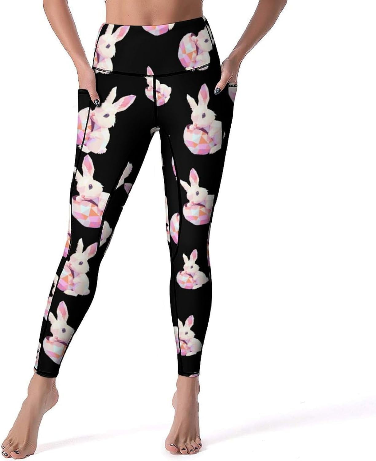 Easter Egg Bunny Casual Yoga Pants with Pockets High Waist Lounge ...