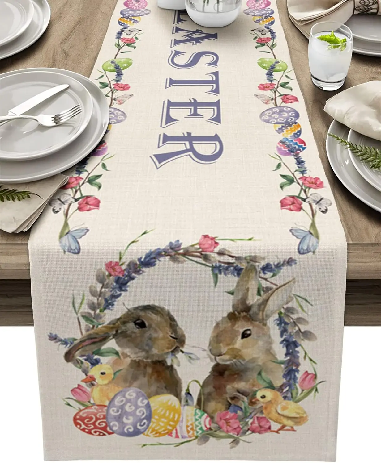 Easter Egg Bunny Duck Wreath Linen Table Runners Holiday Party Table r ...