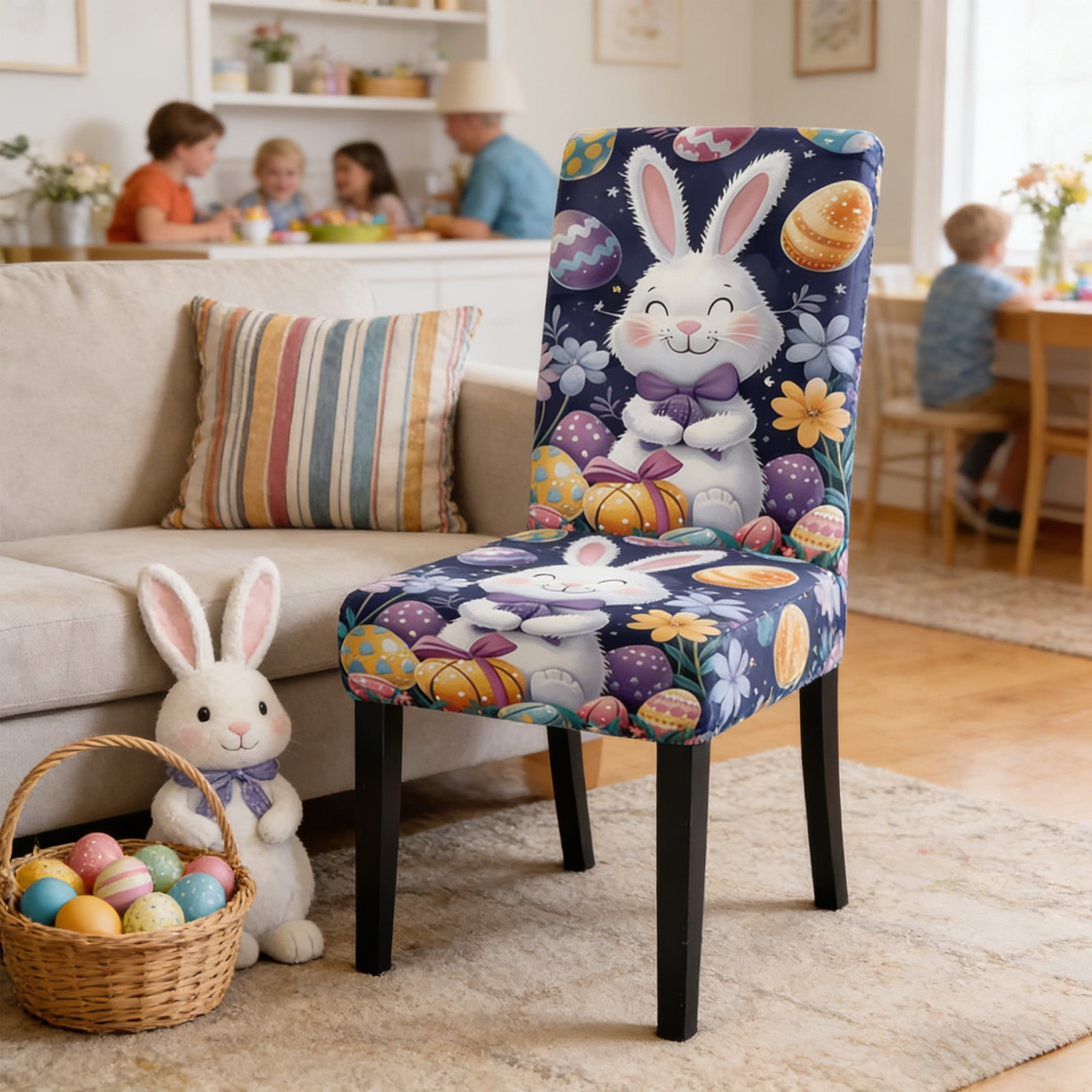 Easter Egg Bunny Stool Cover, Holiday Decoration Slipcover for Home and ...