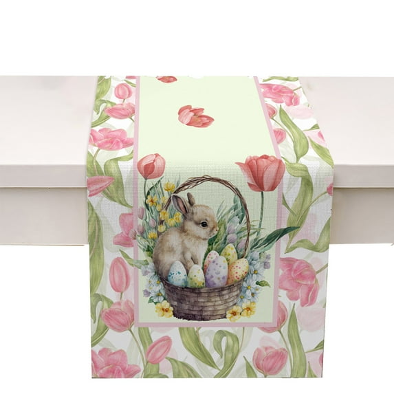 Easter Egg Bunny Table Runner Kitchen Table Decoration Table Cloth Pad ...