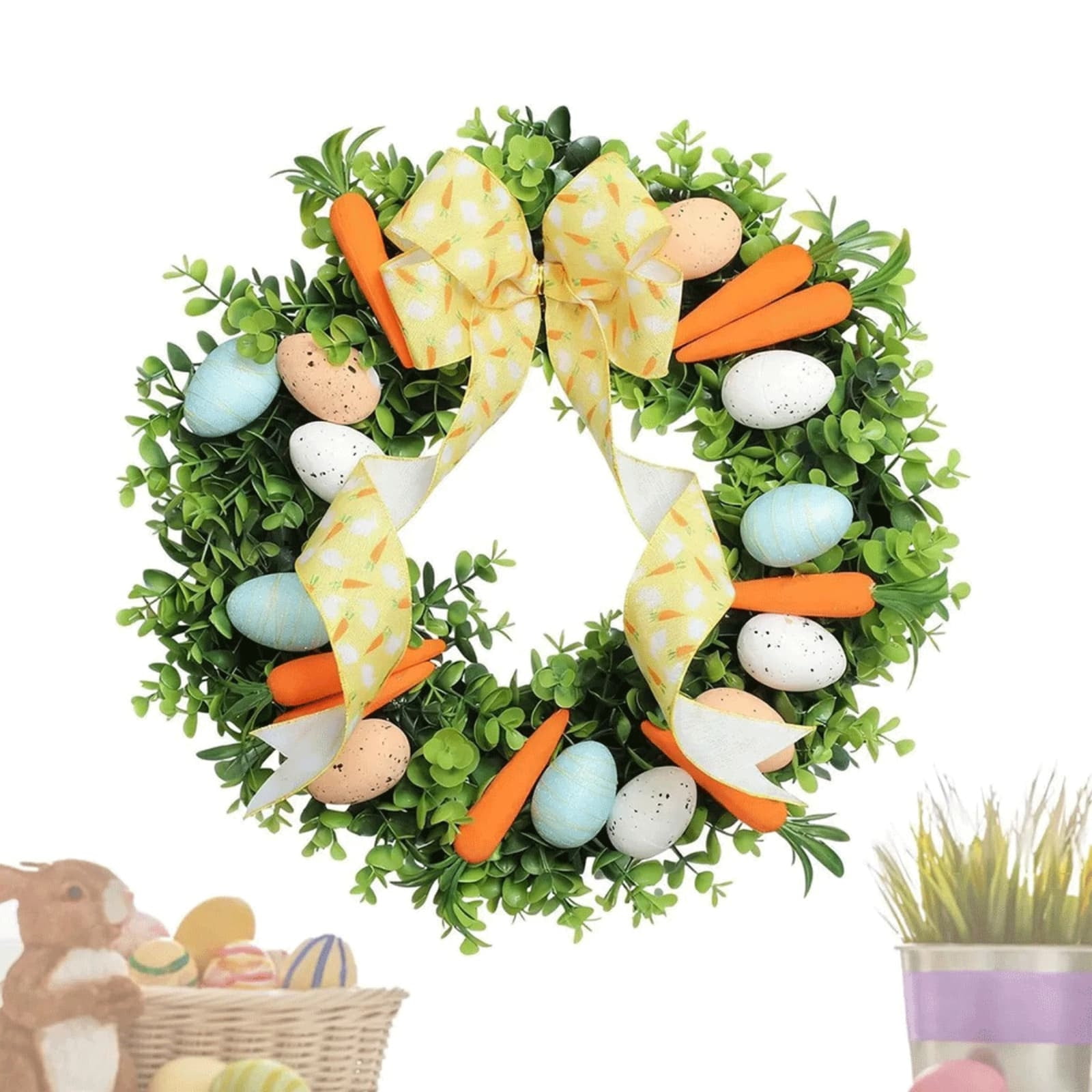 Easter Egg & Carrot Wreath | Handcrafted Spring Decor | Vibrant Colors ...