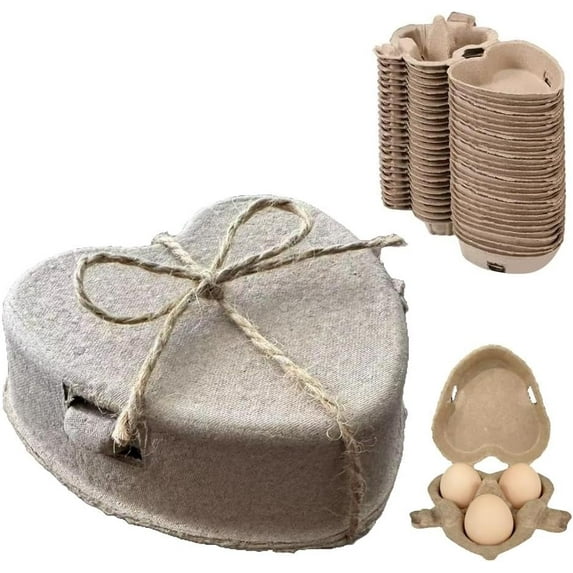 Easter Egg Cartons, 50-Pack Heart-Shaped Paper Pulp Trays with Jute ...