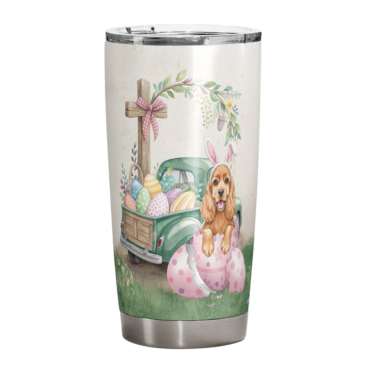 Easter Egg Cocker Spaniel Bunny Ear Welcome Spring Truck 20oz Stainless ...