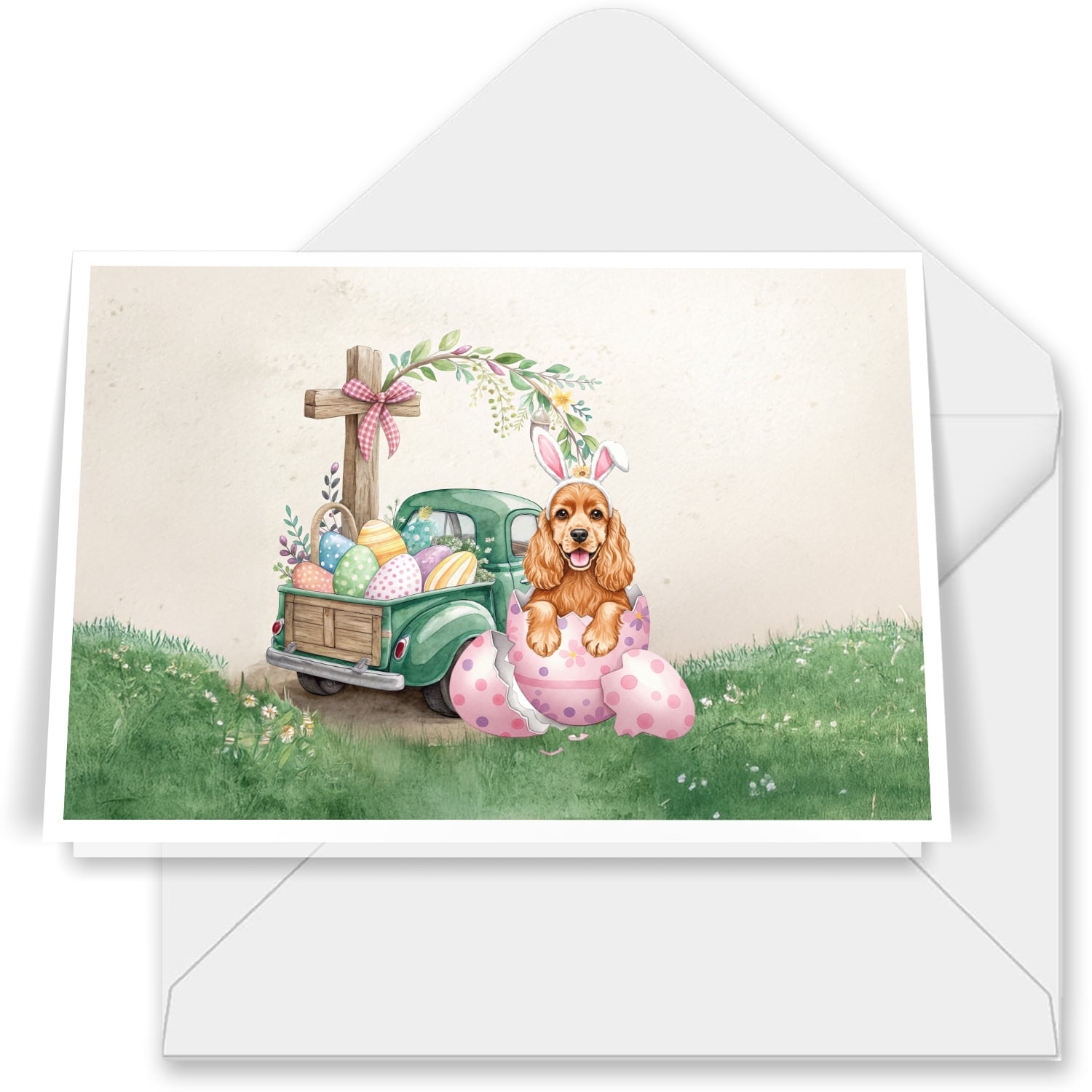 Easter Egg Cocker Spaniel Bunny Ear Welcome Spring Truck 7x5in Folded ...