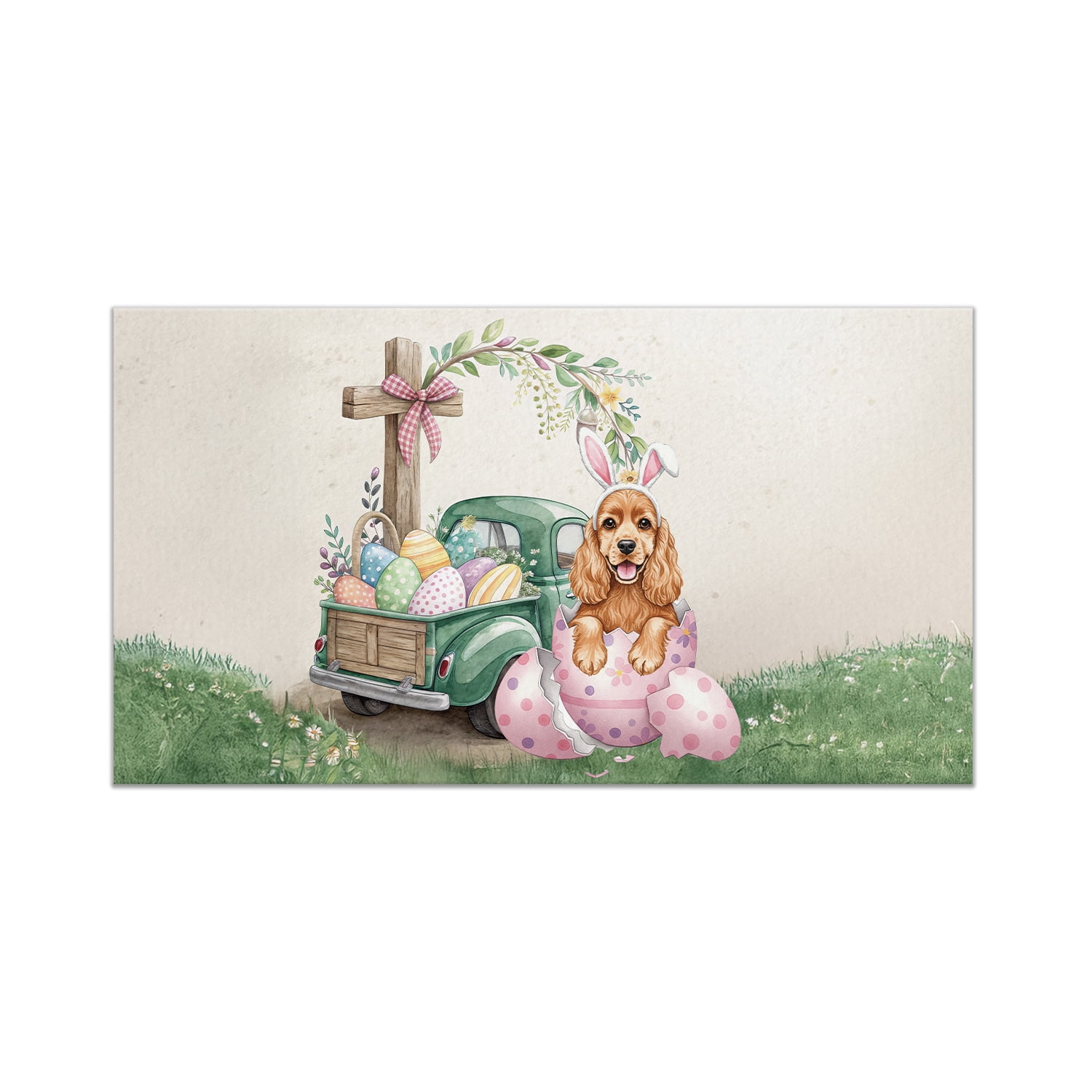 Easter Egg Cocker Spaniel Bunny Ear Welcome Spring Truck Doormat ...