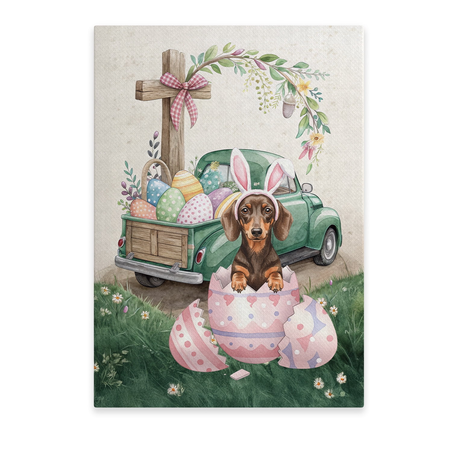 Easter Egg Dachshund Bunny Ear Welcome Spring Truck Vertical Matte ...