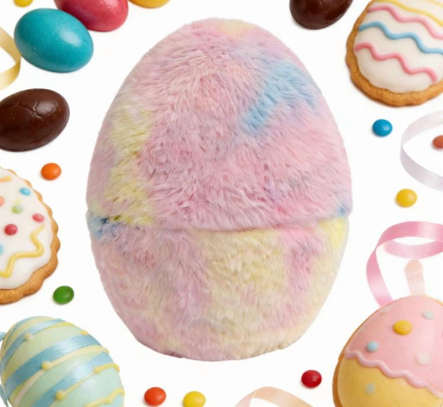 Easter Egg Decor Candy Holder, Plush Colorful Egg Shaped Container, for ...