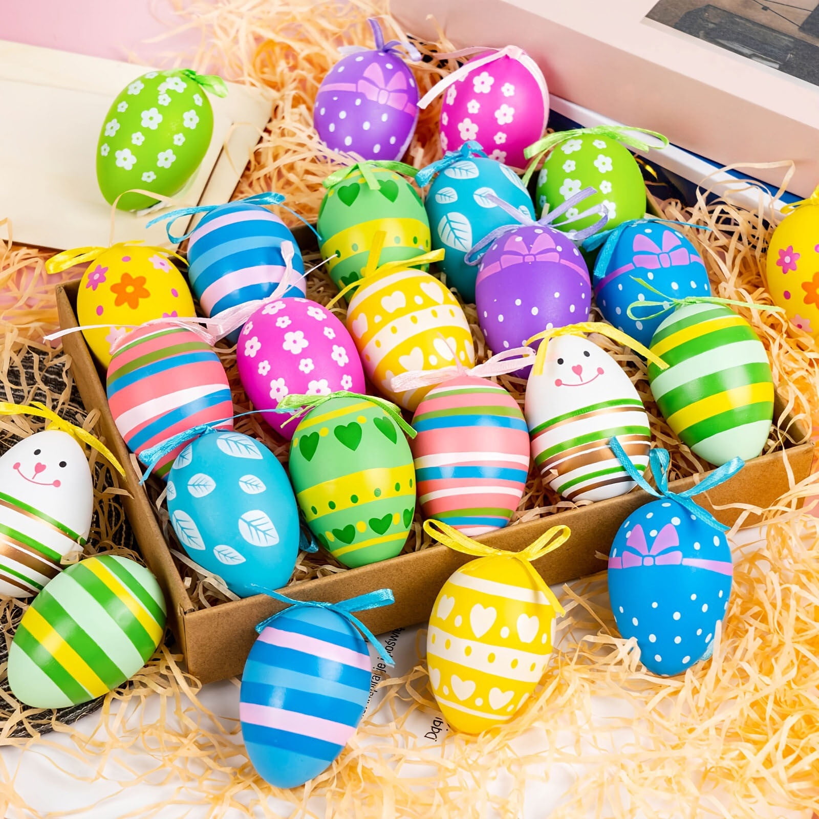 Easter Egg Decorations, Plastic Easter Eggs 24 Pack Colorful Painted ...