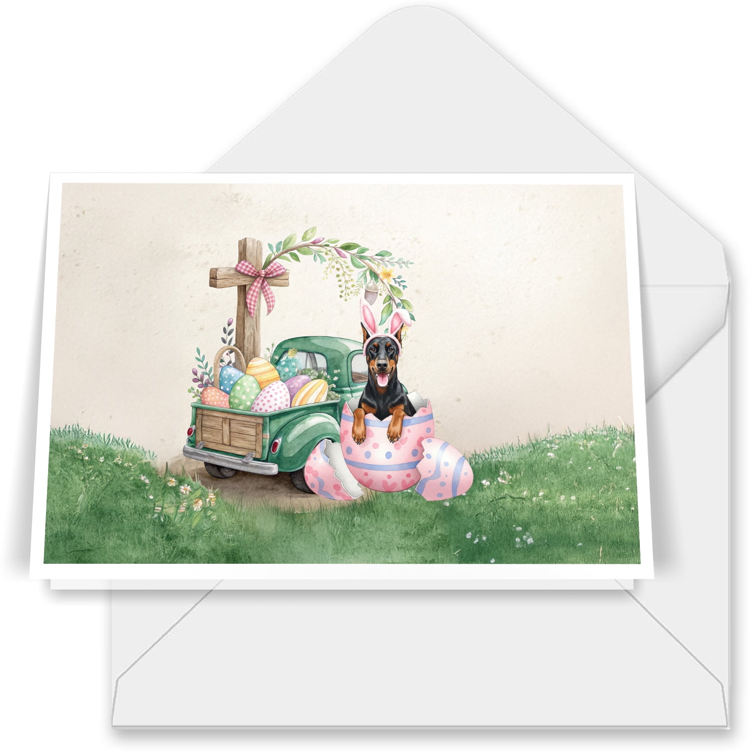 Easter Egg Doberman Pinscher Bunny Ear Welcome Spring Truck 7x5in ...