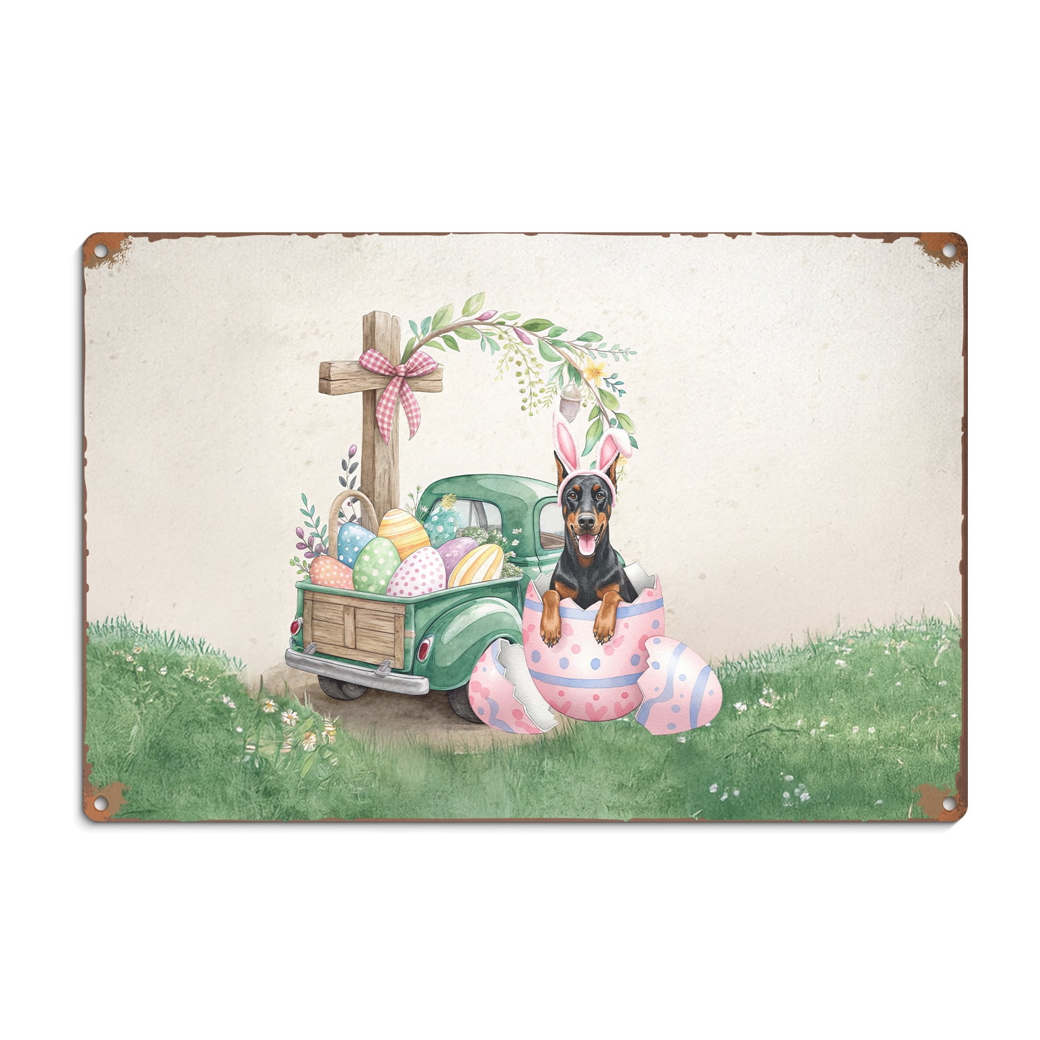 Easter Egg Doberman Pinscher Bunny Ear Welcome Spring Truck Horizontal ...