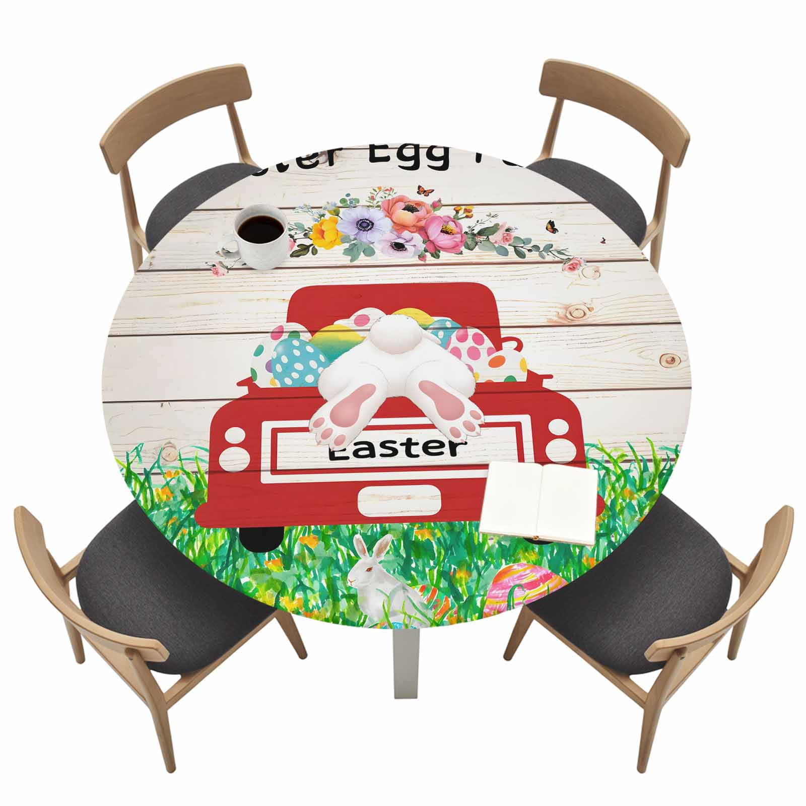 Easter Egg Farm Round Fitted Tablecloth with Elastic Edge Country Red ...