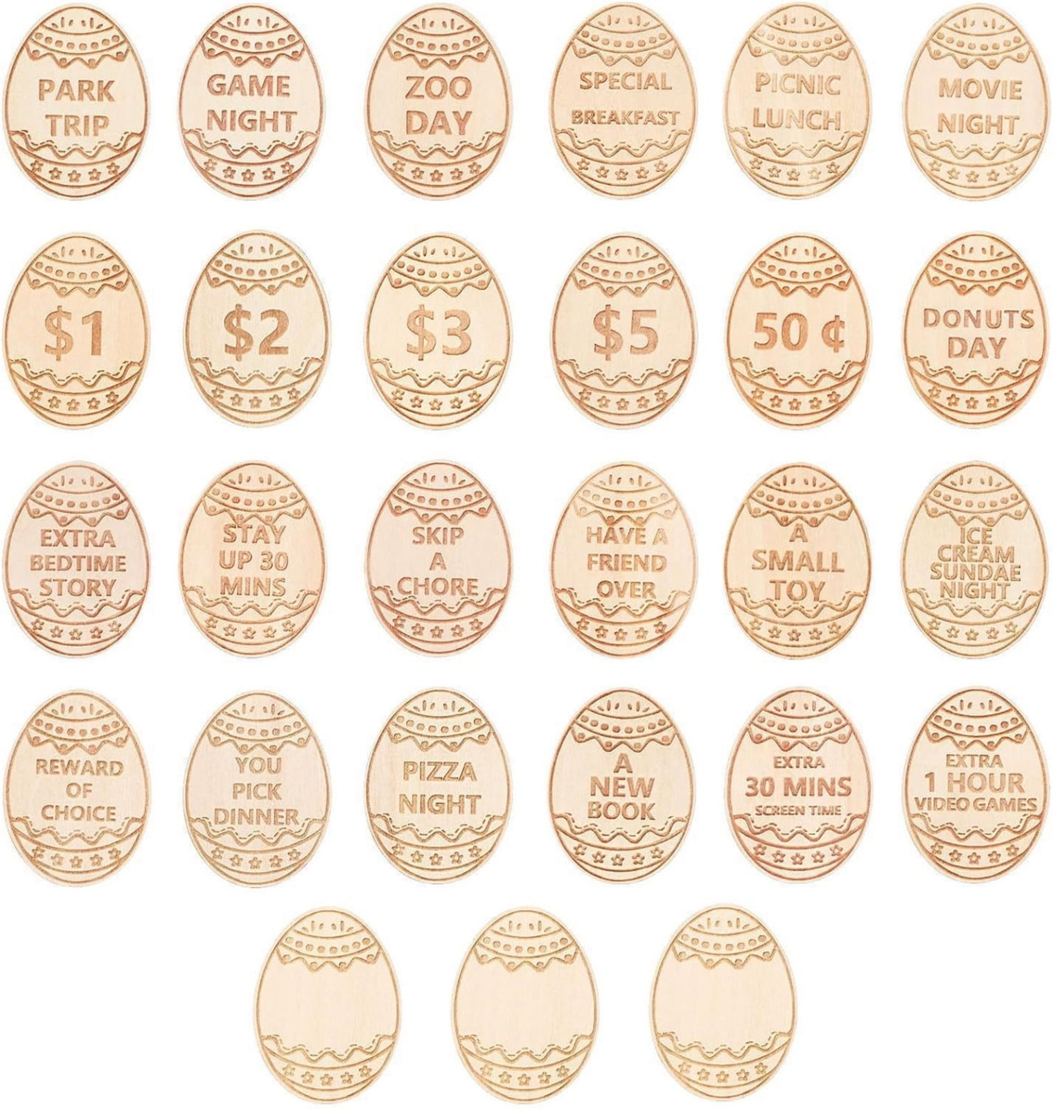 Easter Egg Fillers- Wooden Easter Reward Tokens, Easter Prizes Stuffers ...
