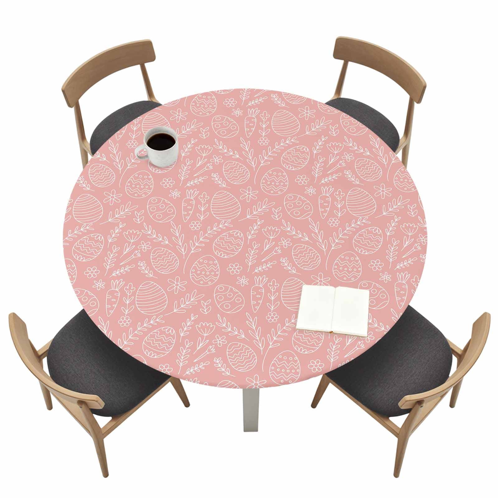 Easter Egg Fitted Tablecloth with Elastic Edged, Round Table Cloth for ...