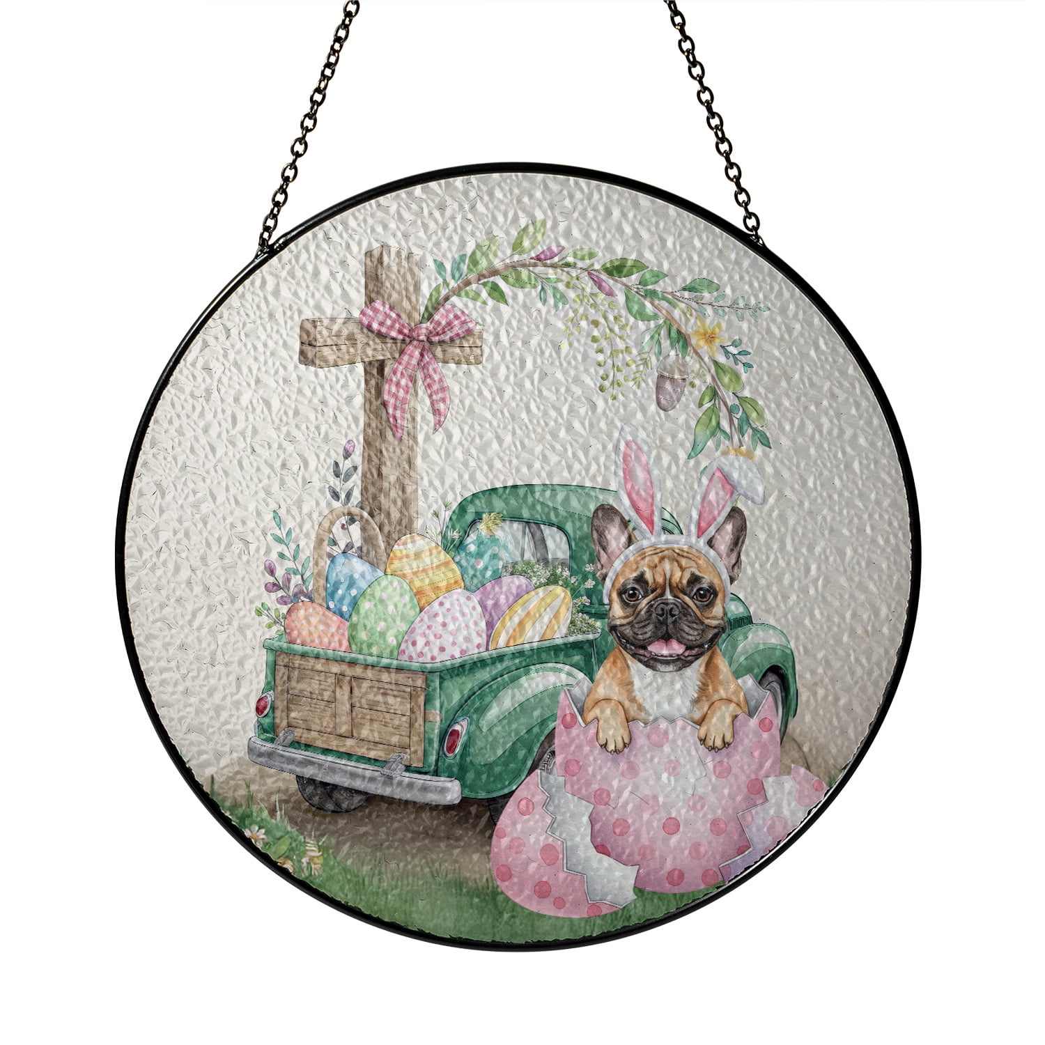 Easter Egg French Bulldog Bunny Ear Welcome Spring Truck Stained Glass ...